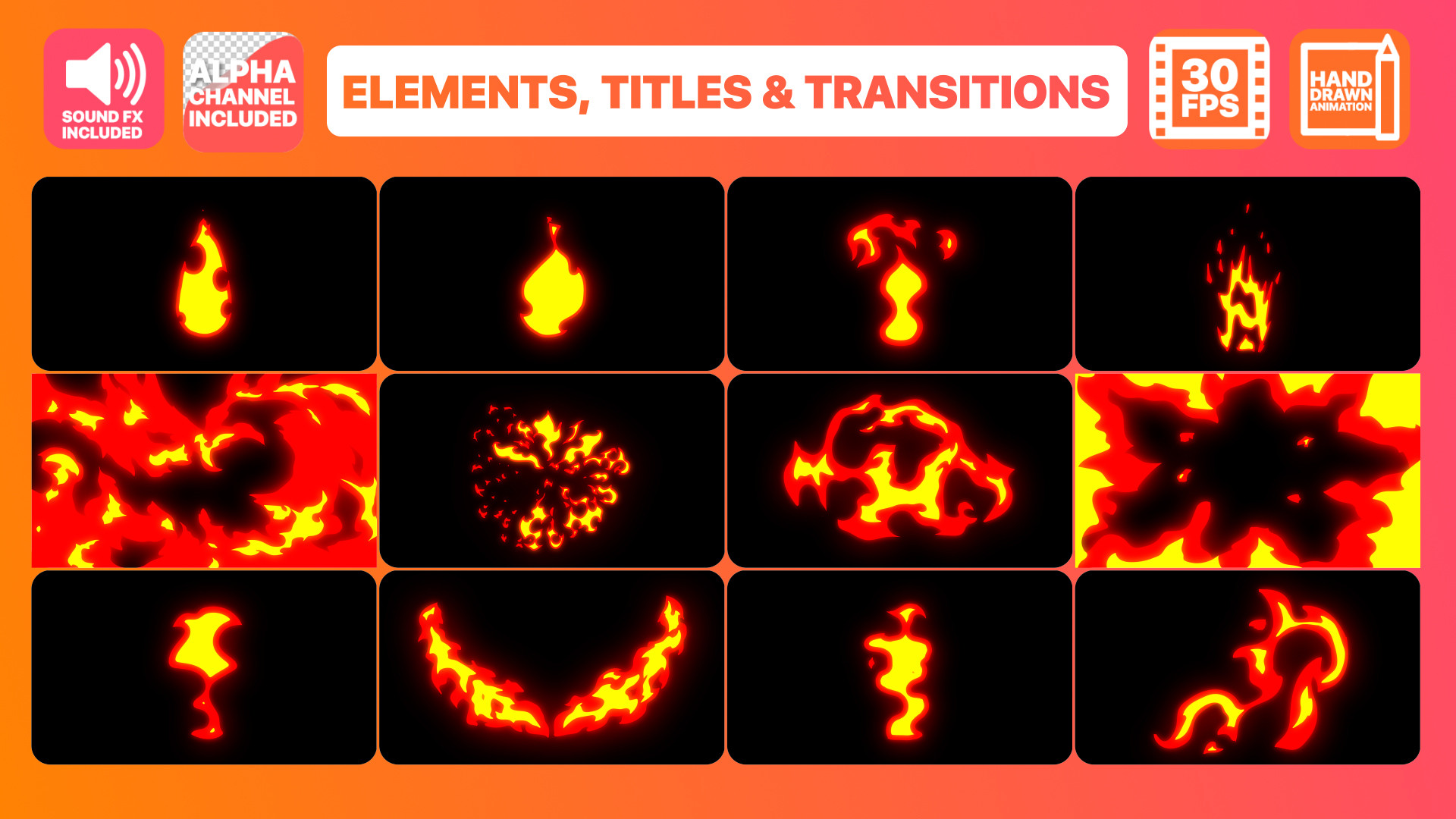 پروژه افترافکت ترانزیشن کارتون آتش Fire Elements Transitions - افکت ۲۴